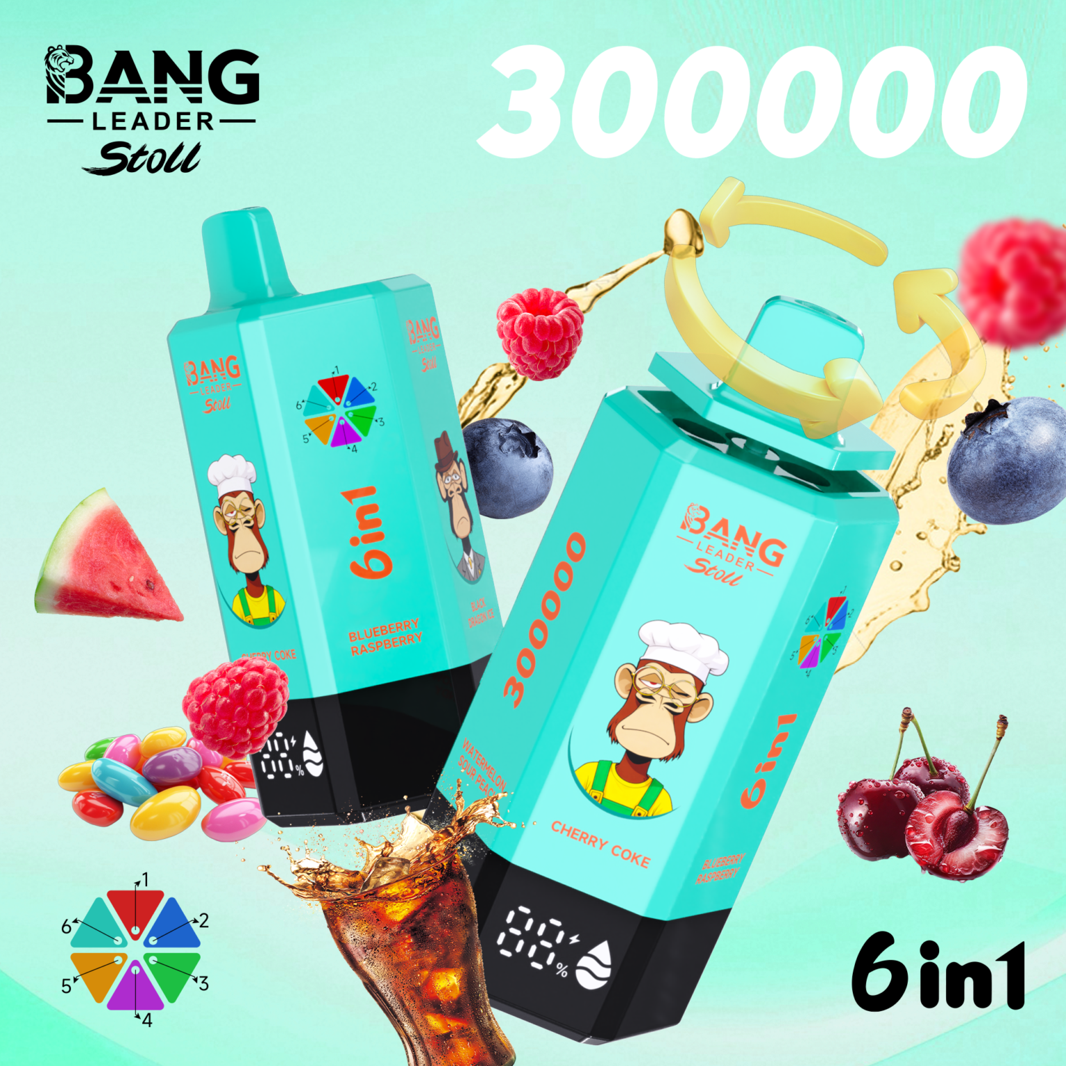 バングリーダーストールパフ300k - 6-in-1フレーバー, 300k vape